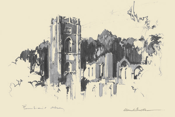Print of pencil drawing Fountains Abbey | ClaudeBuckleArt